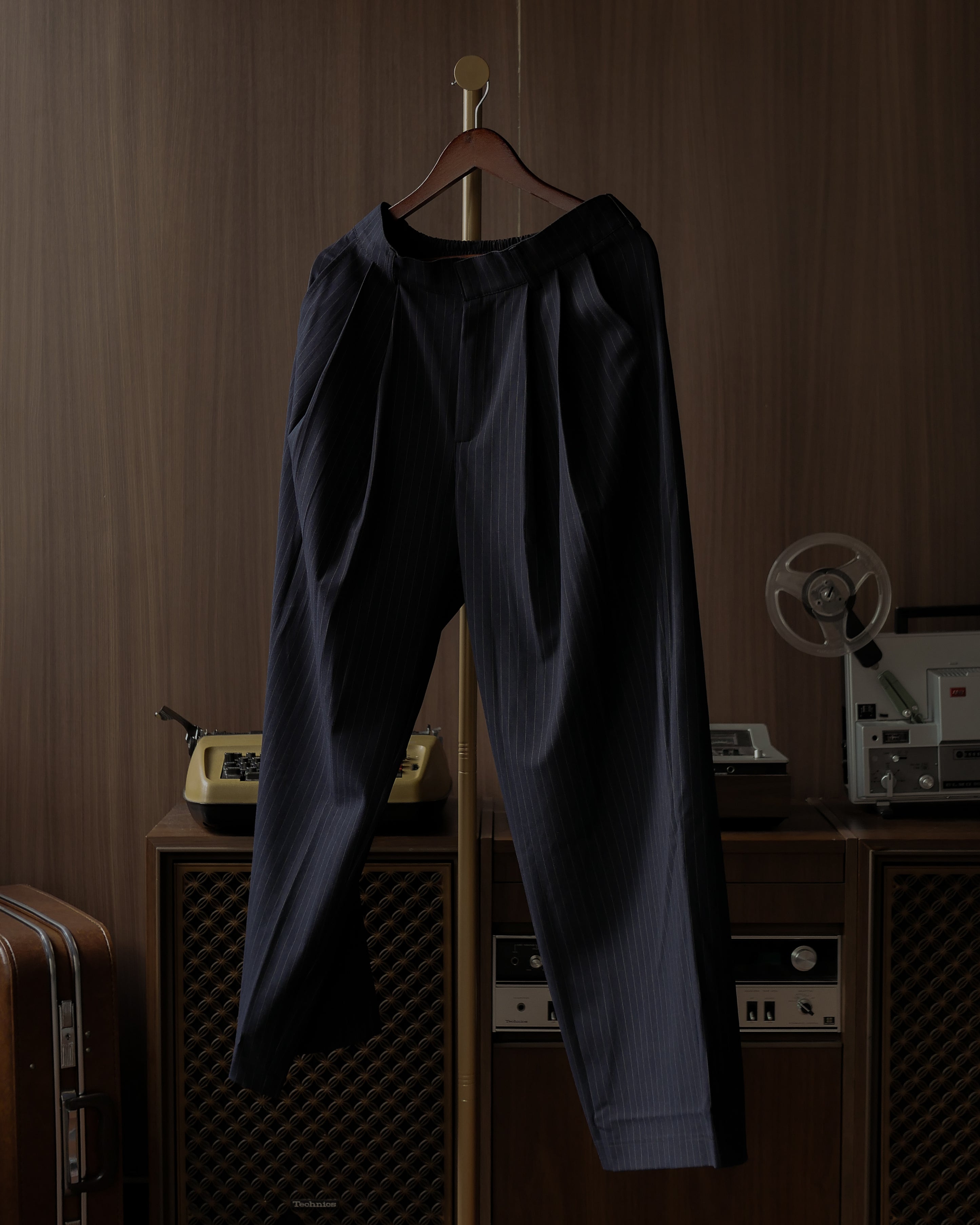 ADRIANO DOUBLE PLEATED TROUSERS - NAVY PINSTRIPE – GONE